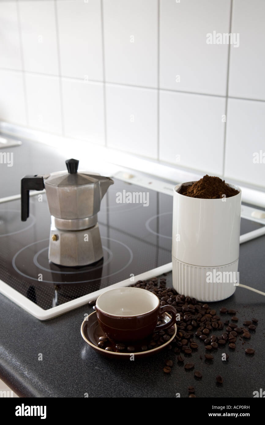 Coffee Cup Machine Beans and Grinder Stock Photo - Alamy