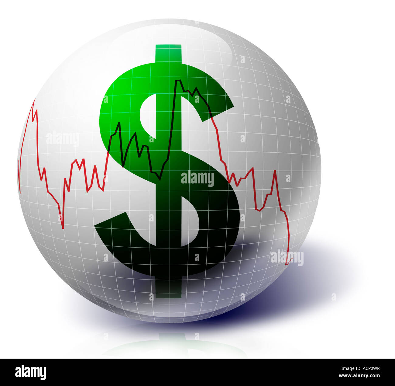 Falling dollar crystal ball Stock Photo - Alamy