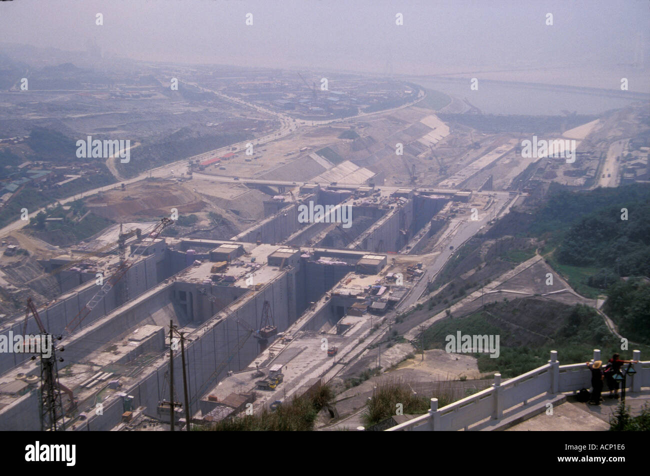 Overview of Three Gorges Dam construction site Yangtze River Hunan ...