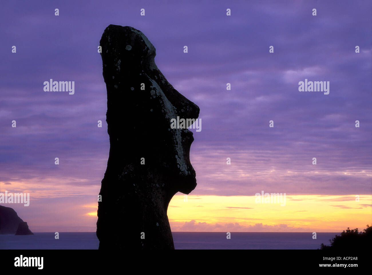 One huge moai volcanic stone sculpture by the ocean Ahu Tongariki ...