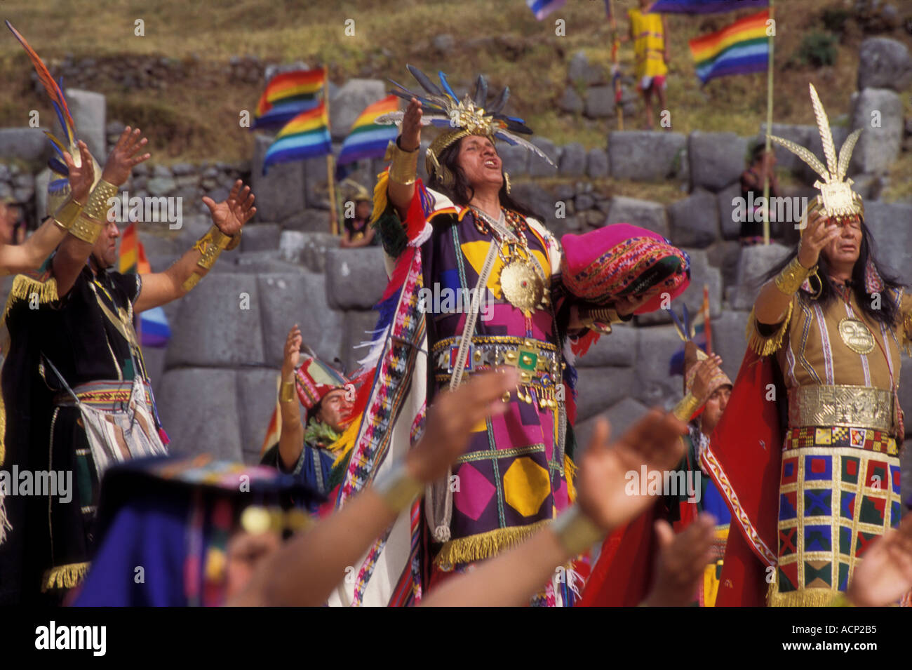 Indian people dress as warriors at Inti Raymi Incan festival ...