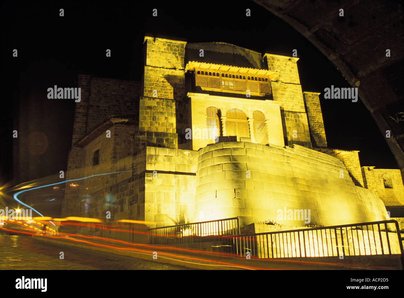 Night view of illuminated Santo Domingo Church in Coricancha Cuzco Peru ...