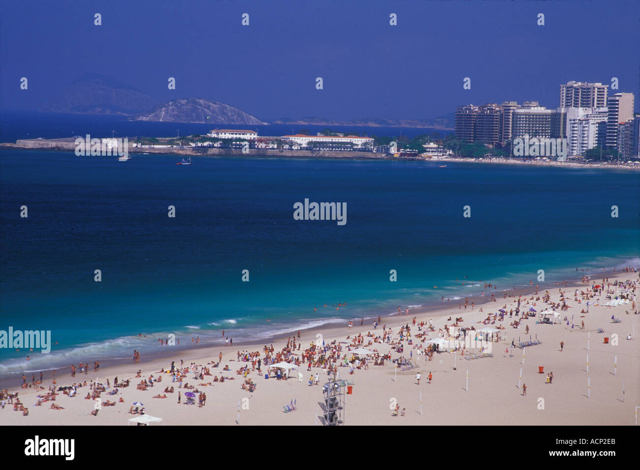 Copacabana Beach with highrises and mountain in the distance Rio de ...