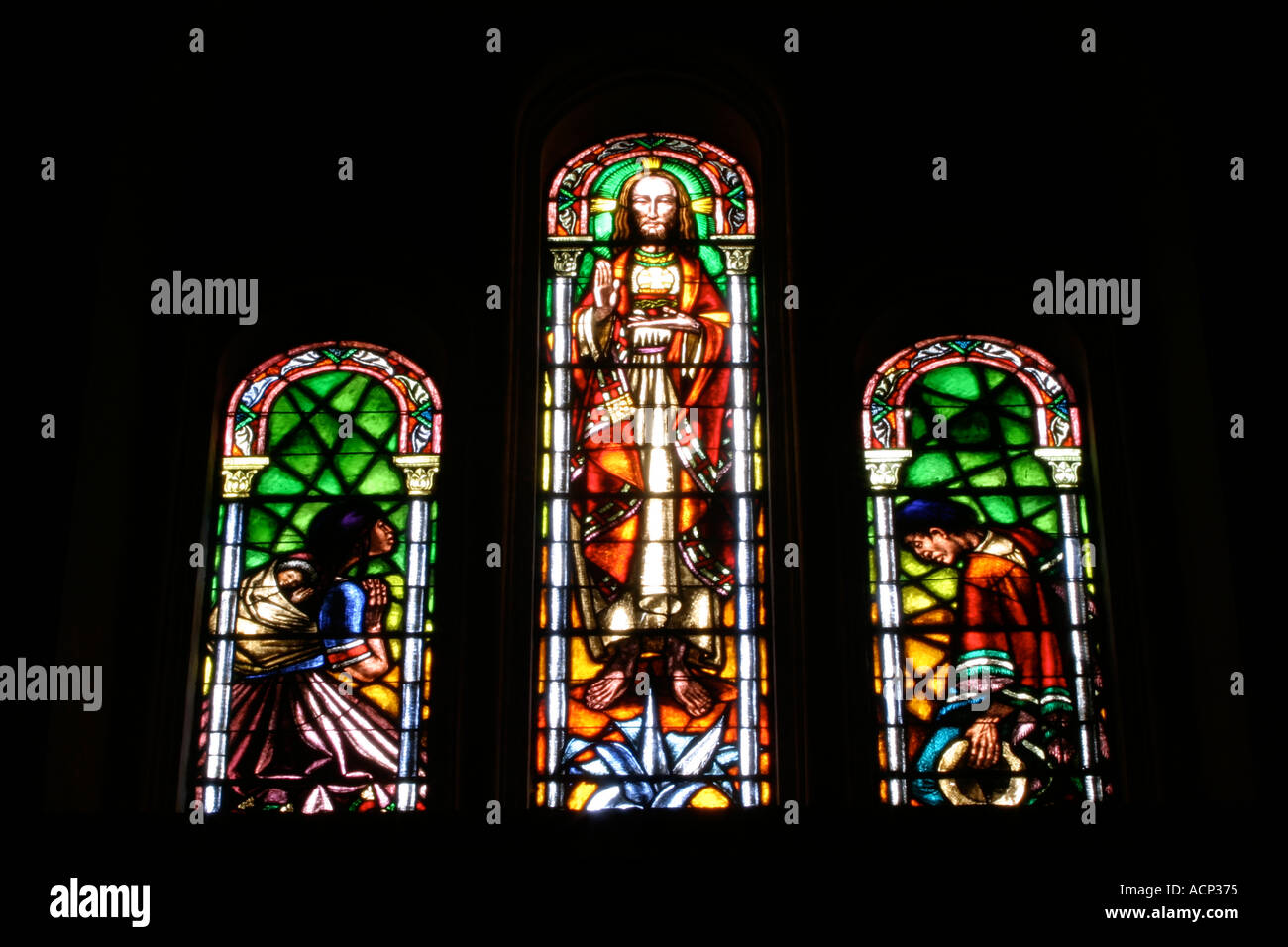 Stained glass inside Cuenca cathedral Ecuador Stock Photo - Alamy