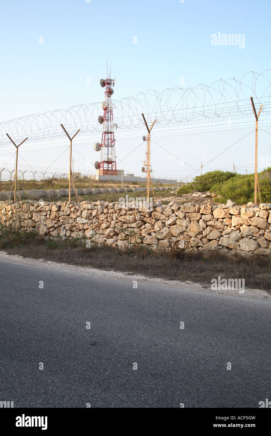Barbed Wire Fence in a military base at Lampedusa island in Italy ...