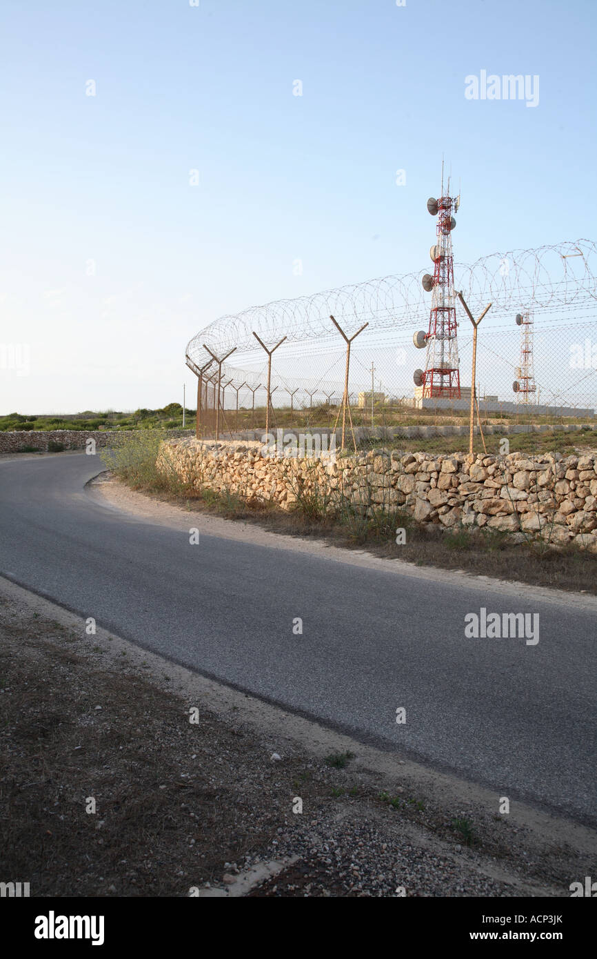 Barbed Wire Fence in a military base at Lampedusa island in Italy ...