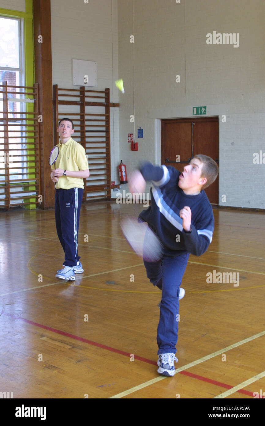 Students playing badminton at Sixth form College South London Stock ...