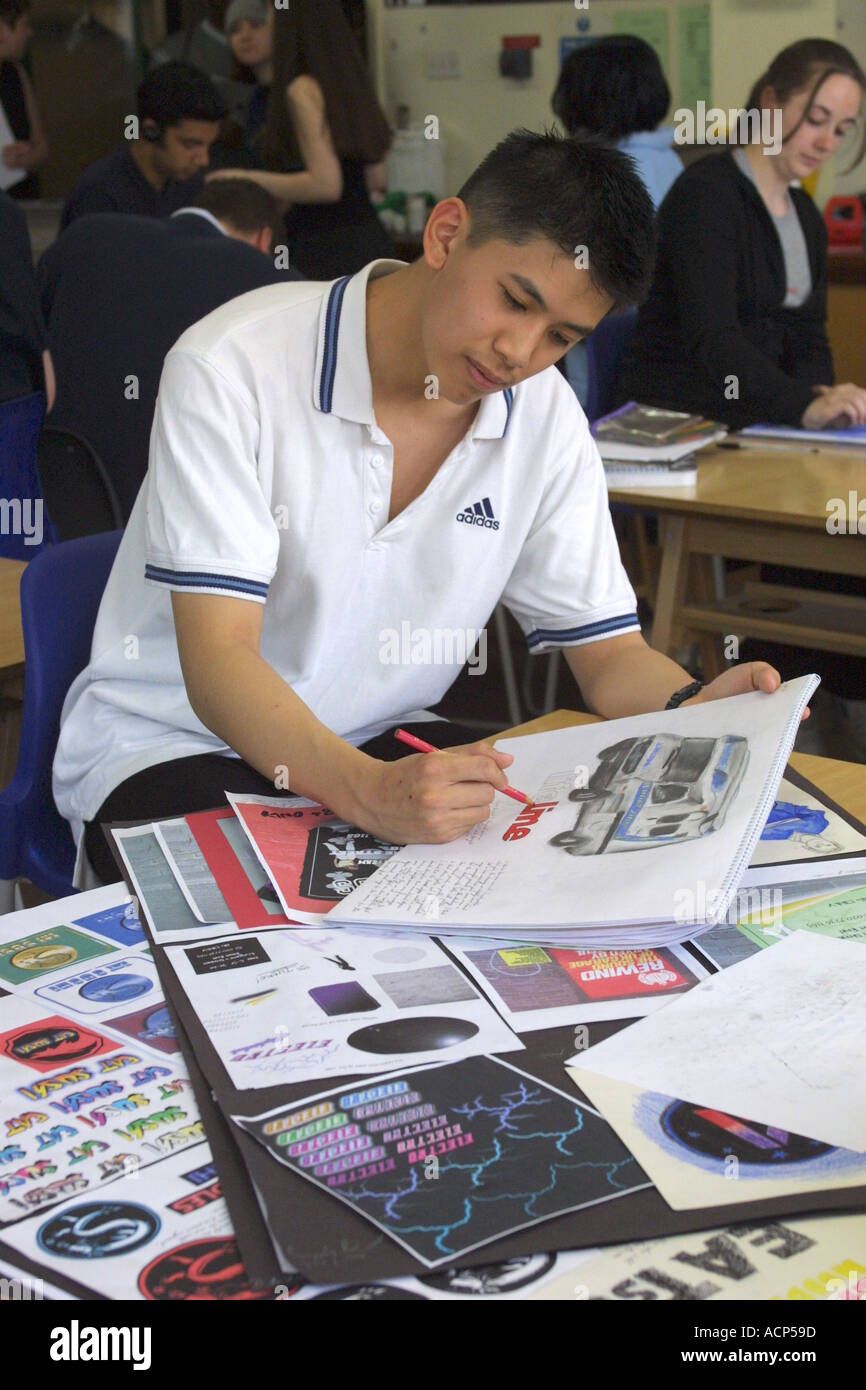 Male Student in design class at sixth form college South London GB UK ...
