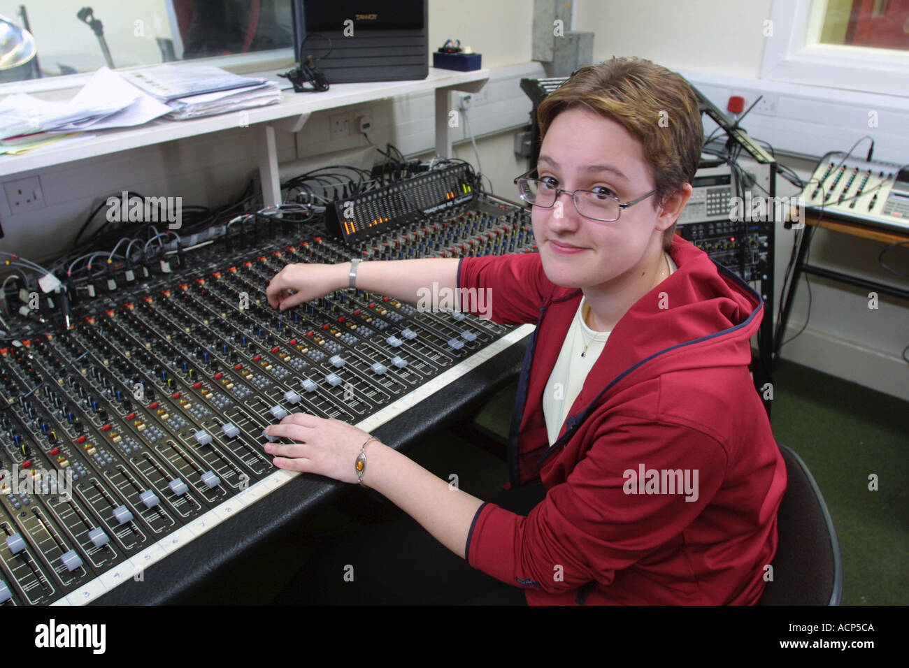 Female student in music studio at Sixth form College South London GB UK ...