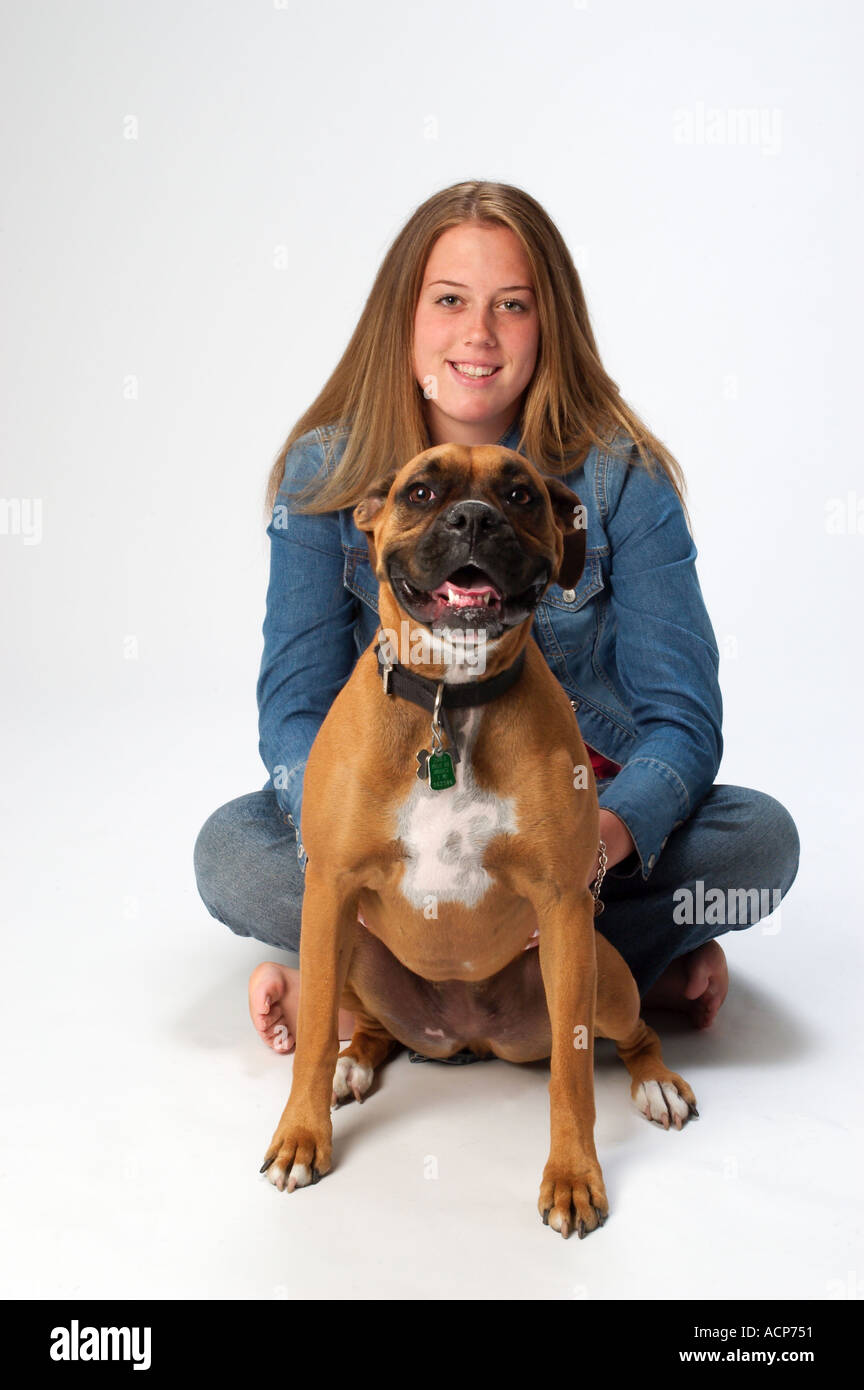 Portrait of teenage girl with her pet boxer dog Stock Photo - Alamy