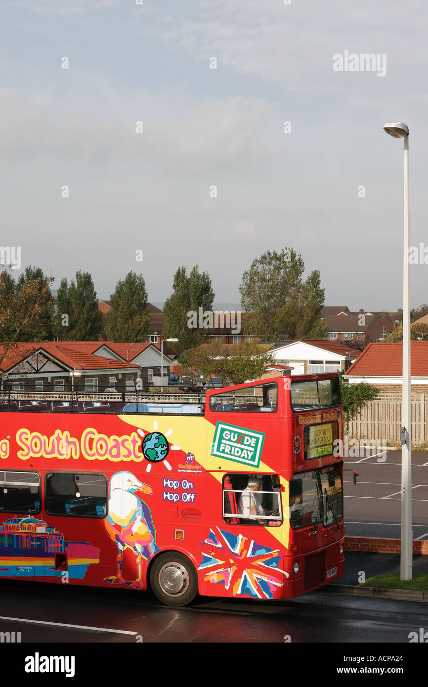 Open top double decker red tourist bus Stock Photo - Alamy