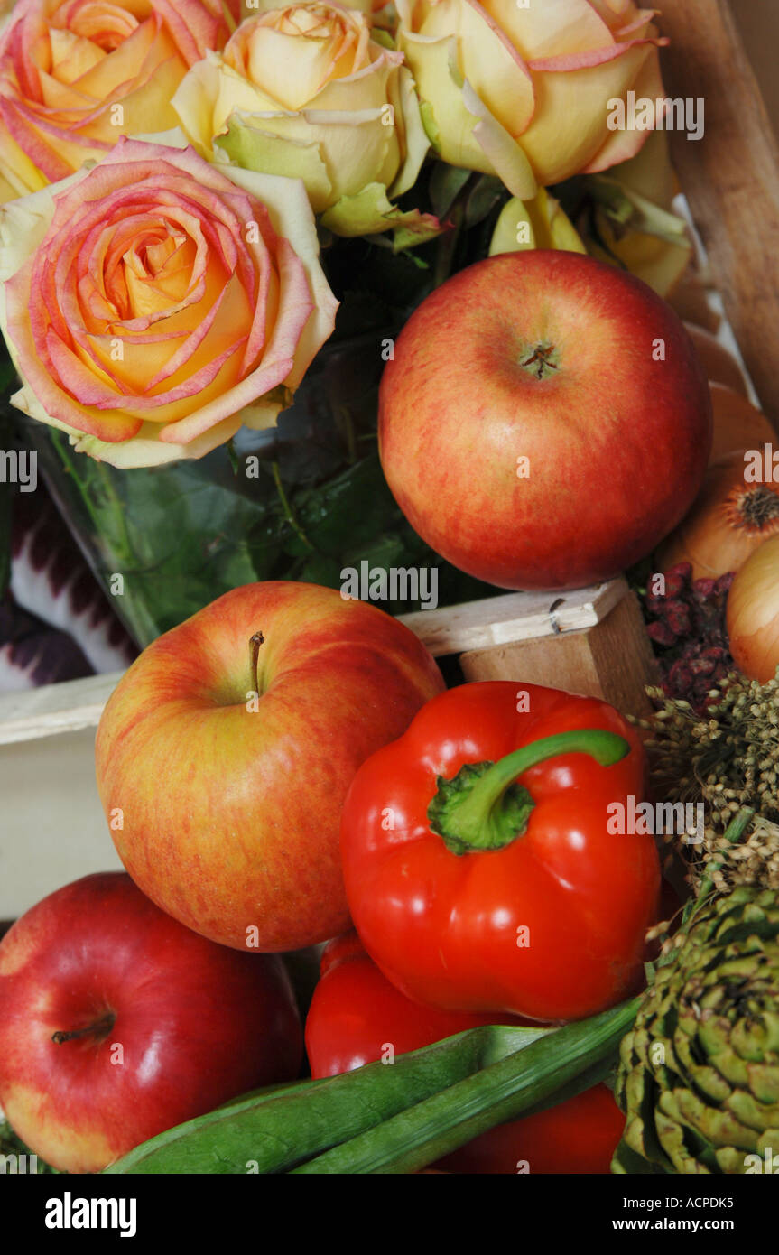 Vegetables apples and roses Stock Photo - Alamy