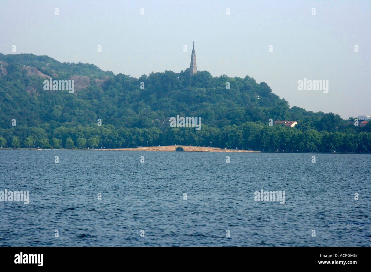 Bai Di Causeway Ancient Stone Bridge and Baoshu Ta Pagoda Xi Hu Lake ...