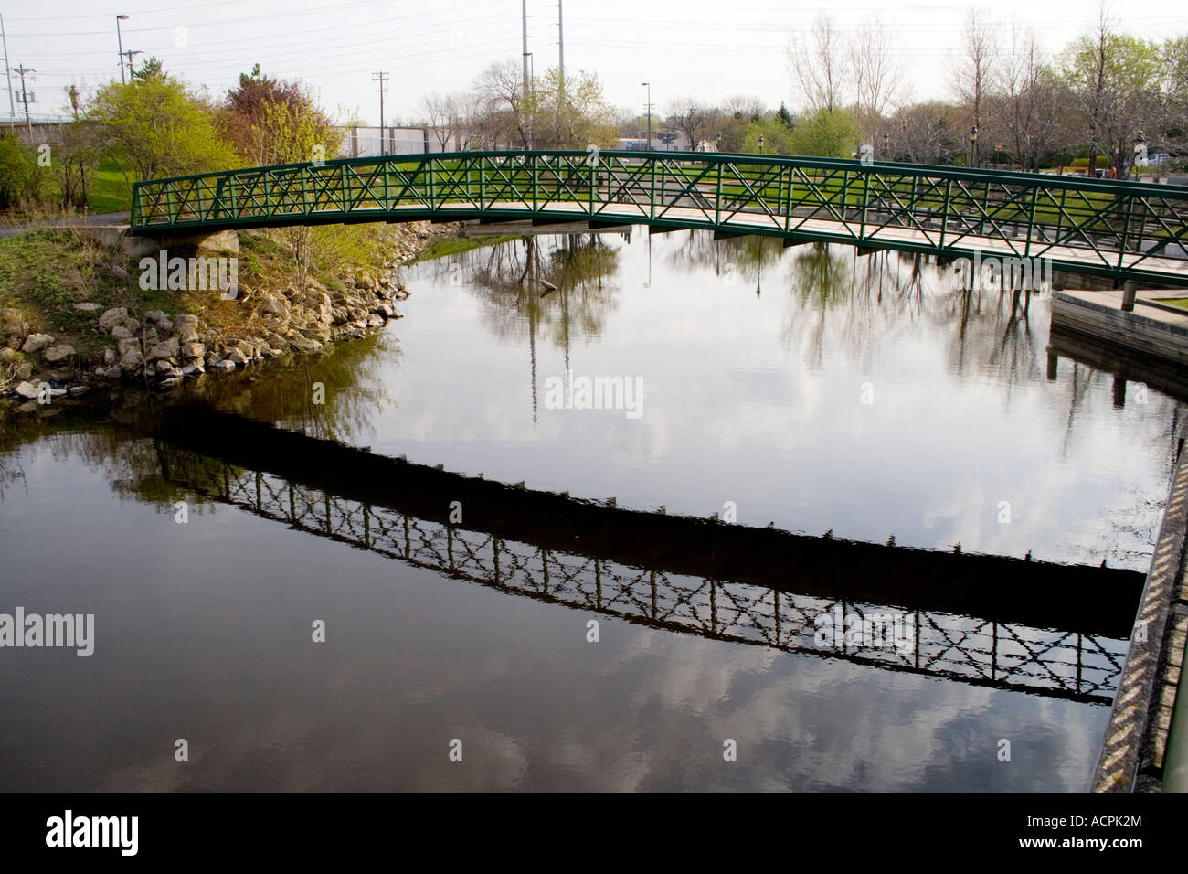 Reflected foot bridge across Mississippi River side channel at Boom ...