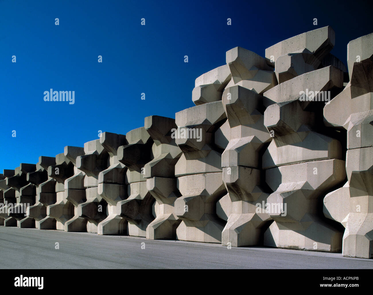 Stacked storm wall defence blocks Stock Photo - Alamy