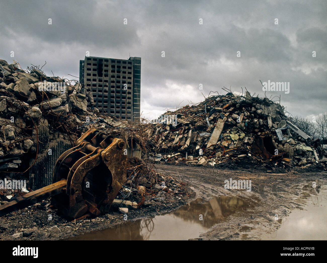Demolished tower blocks at Moss Side Hulme Manchester Stock Photo - Alamy