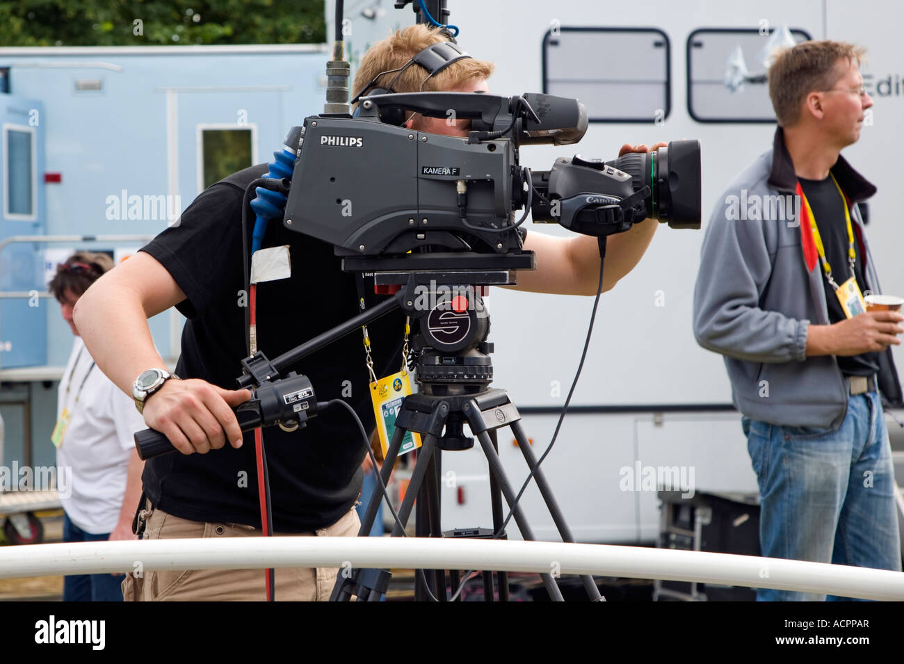 Television cameraman working during the Tour de France at Canterbury ...