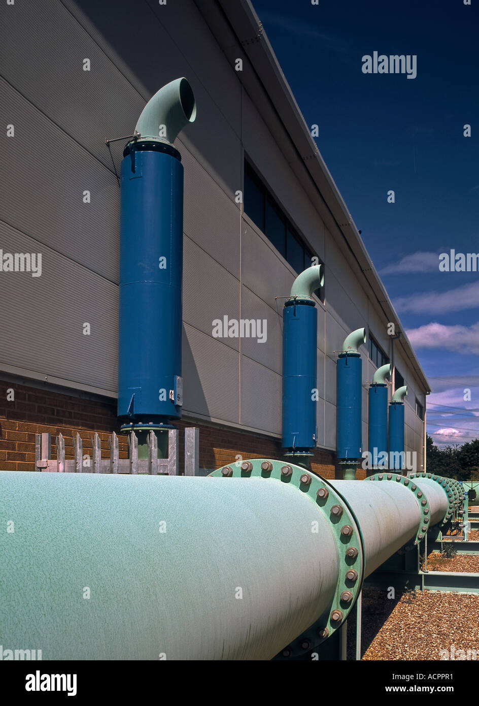 Colorful pipework at a waste water treatment plant in Norfolk Stock ...