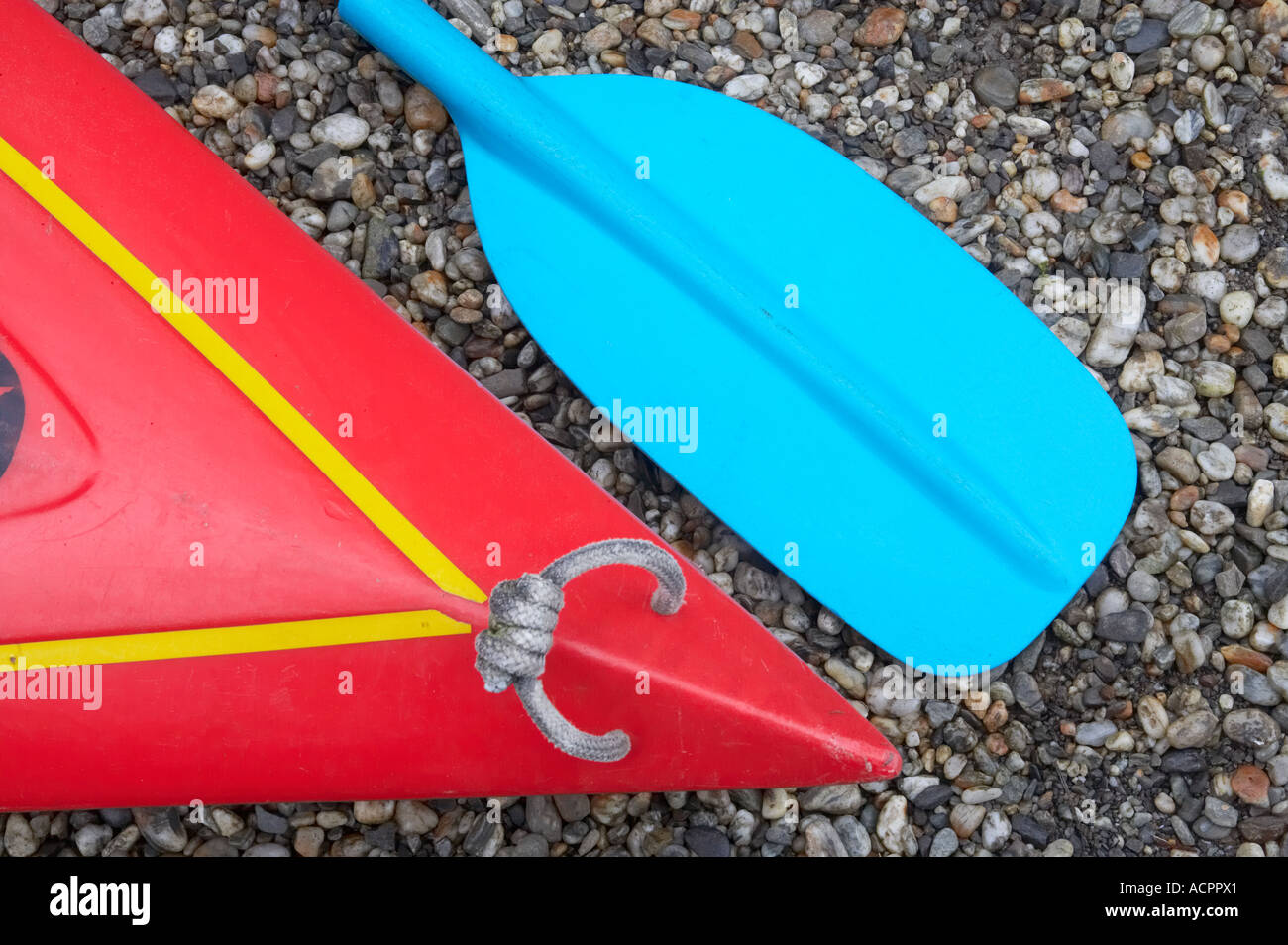 Detail of Red Kayak and Blue Paddle Stock Photo - Alamy