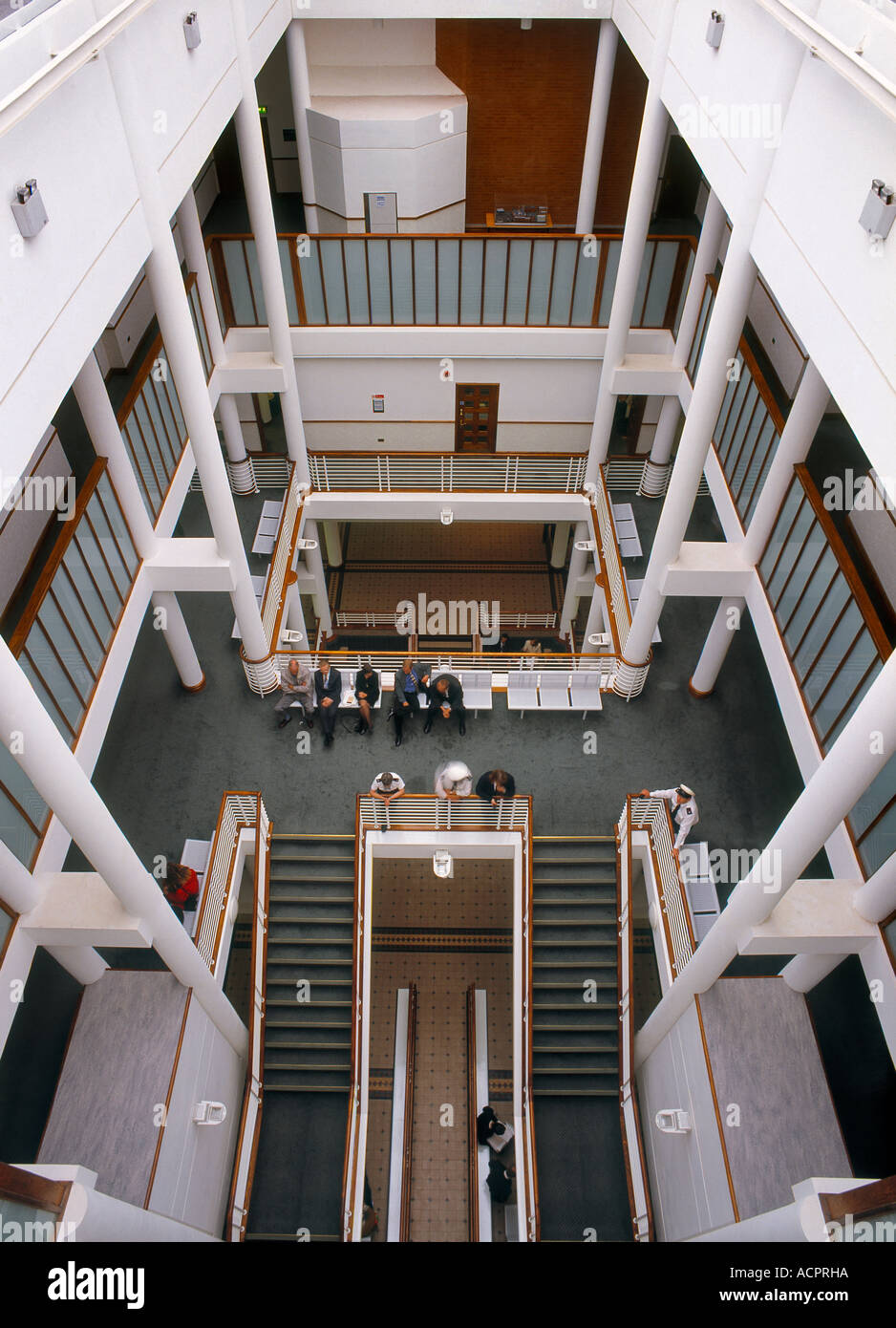 View looking down into the atrium at Manchester Crown Courts Stock ...