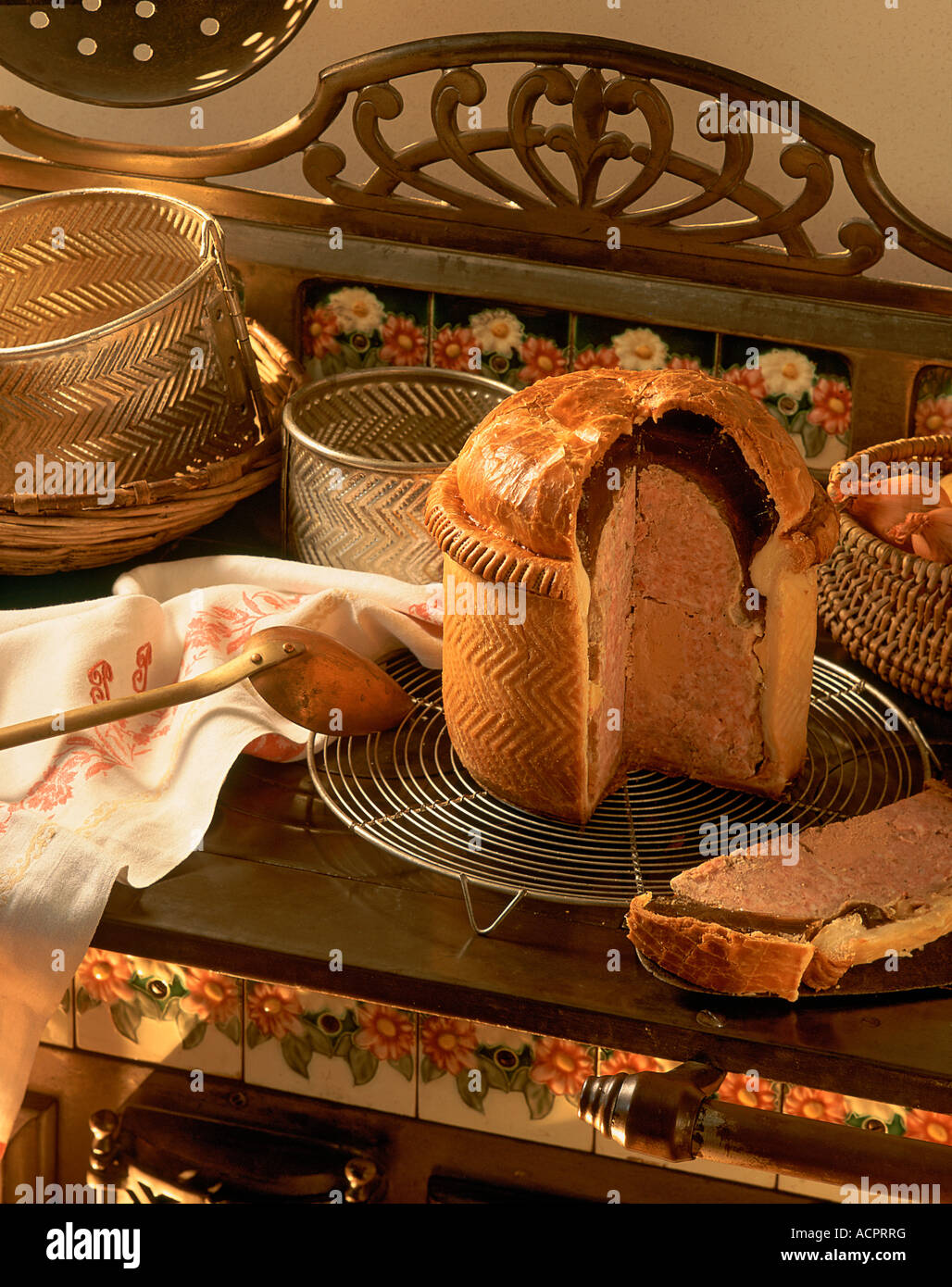 Composition meat pie on grill mold Stock Photo - Alamy