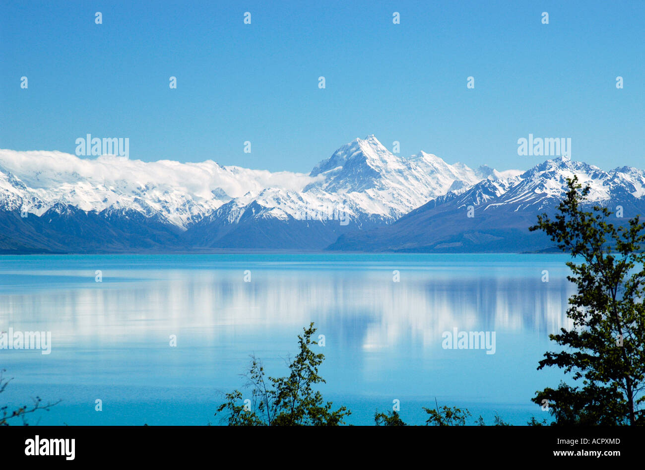 Mount Cook (Aoraki) and Glacial Lake South Island New Zealand Stock ...