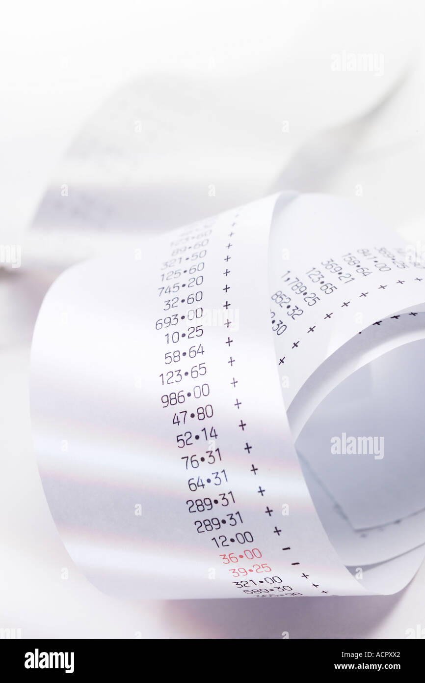 Paper roll with printout Stock Photo - Alamy