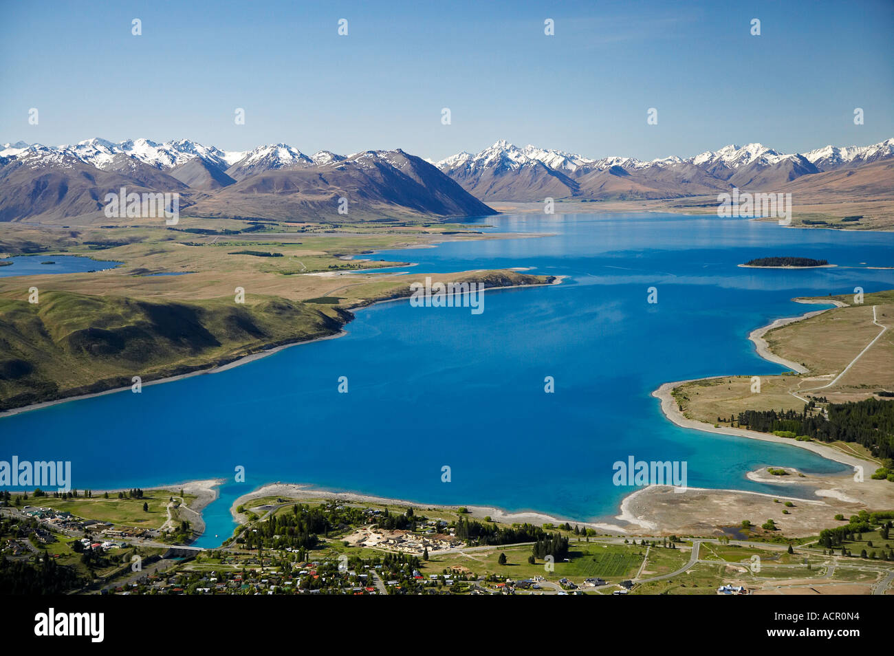 Lake Tekapo Mackenzie Country South Island New Zealand aerial Stock ...