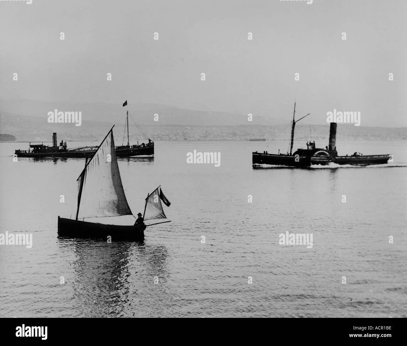 UK Scotland Firth of Clyde in the 1890 s off Greenock sailing boat and ...