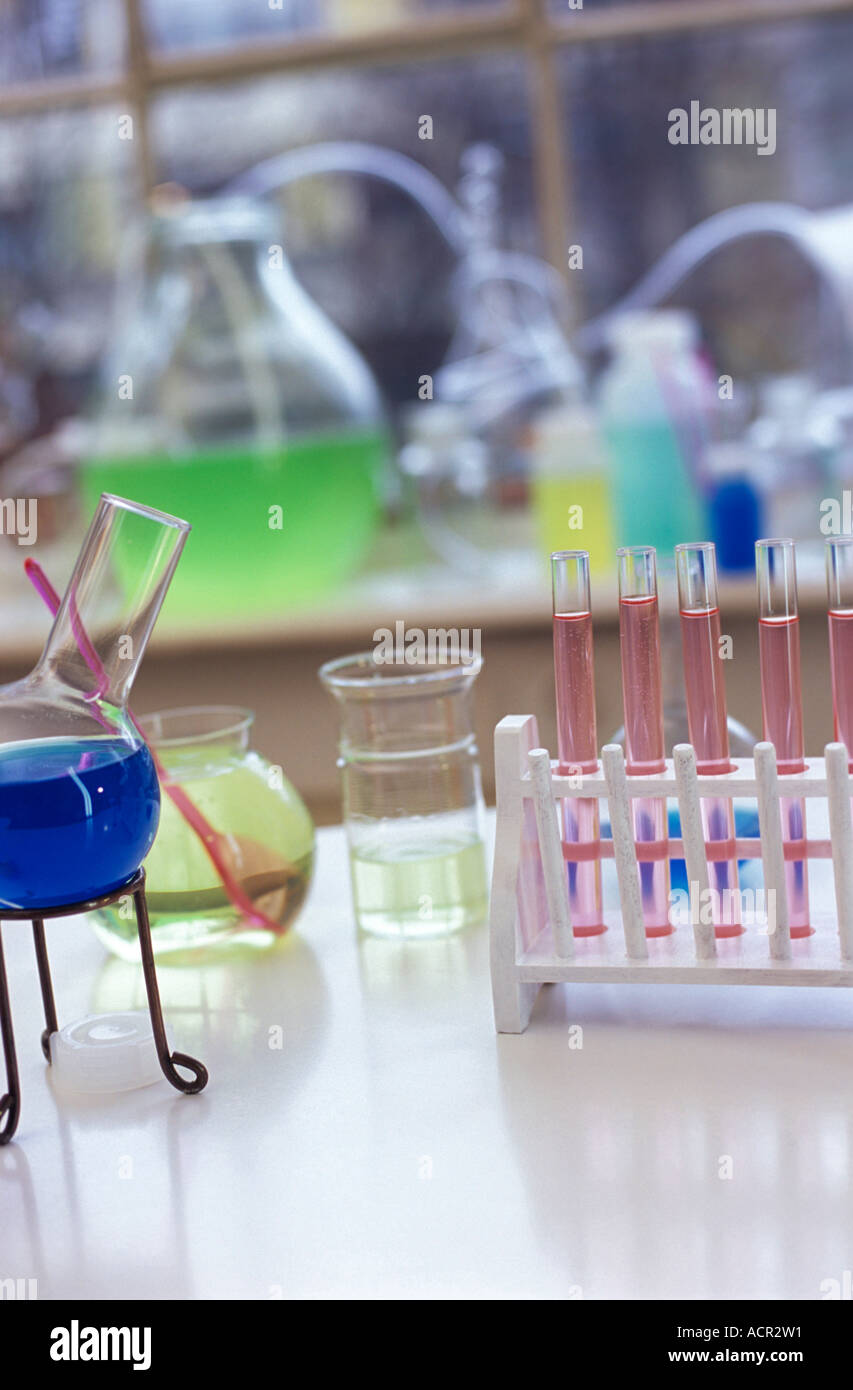 Chemical lab table, close-up Stock Photo - Alamy