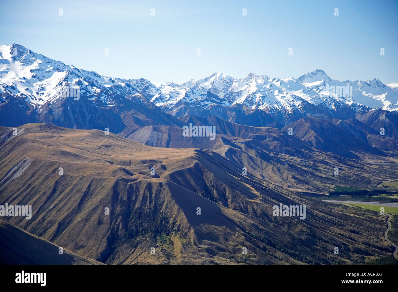 Ben Ohau Range Mackenzie Country South Island new Zealand aerial Stock ...