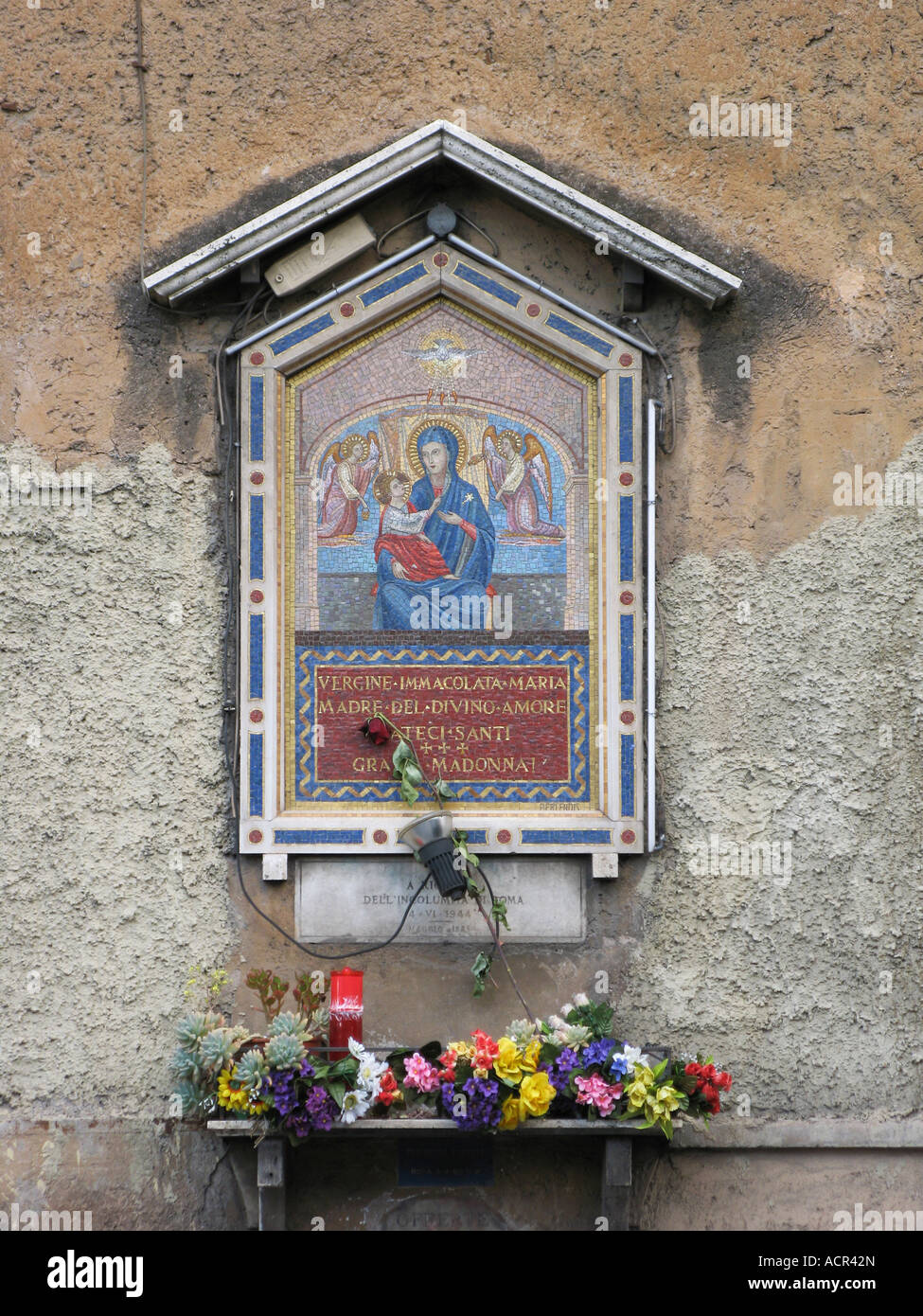Religious shrine with fresh flowers Rome Italy Stock Photo - Alamy