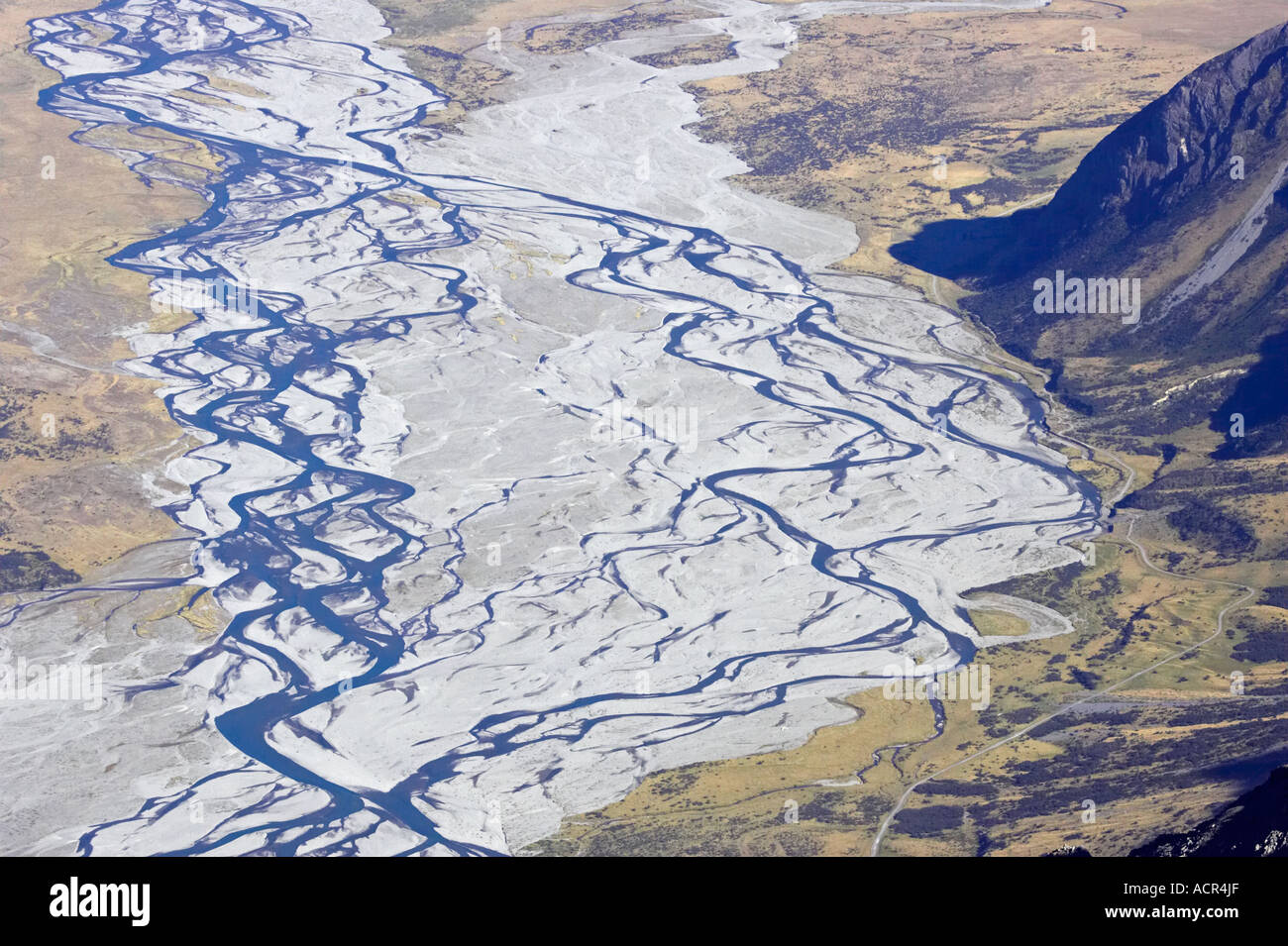 Hopkins River near Lake Ohau South Island New Zealand aerial Stock ...