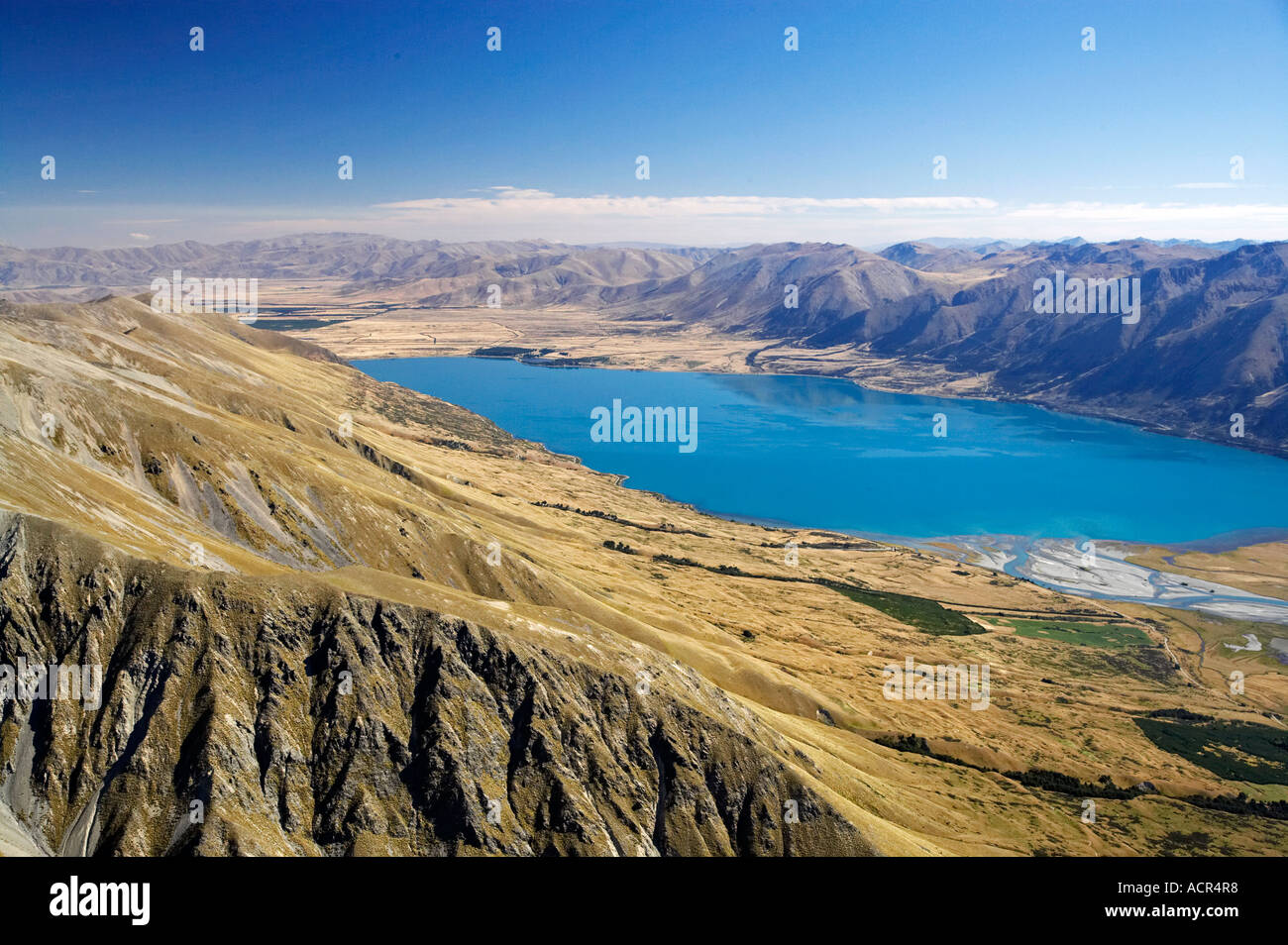 Ben Ohau Range and Lake Ohau Mackenzie Country South Island New Zealand ...