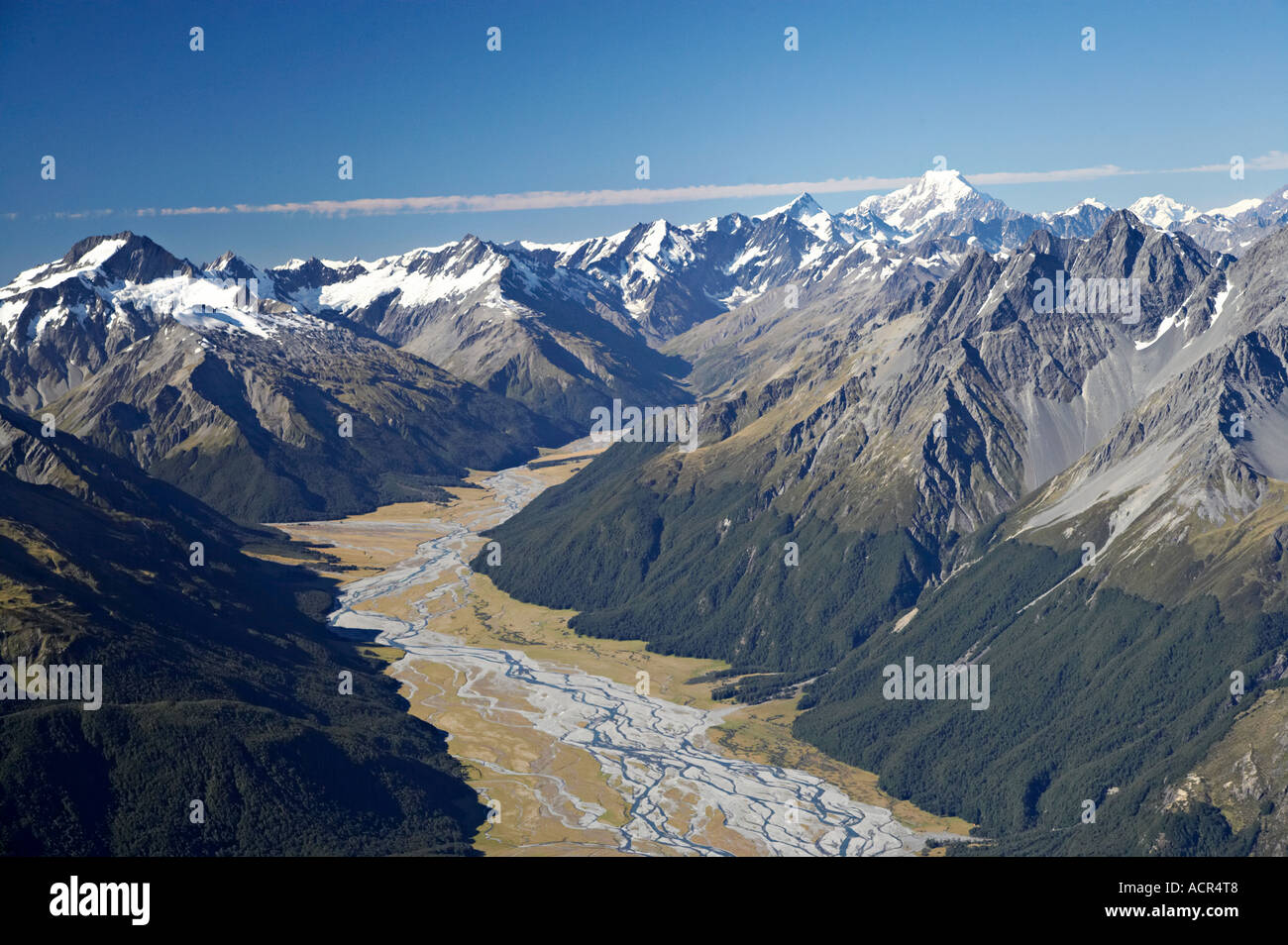 Hopkins River and Aoraki Mt Cook South Island New Zealand aerial Stock ...