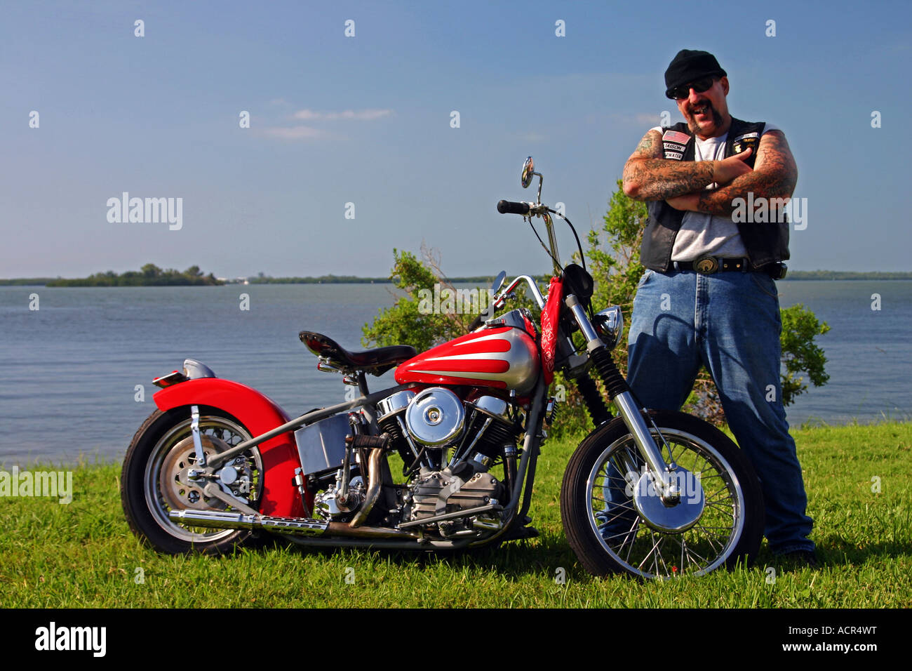 Man Posing with his Classic Motorcycle Stock Photo - Alamy