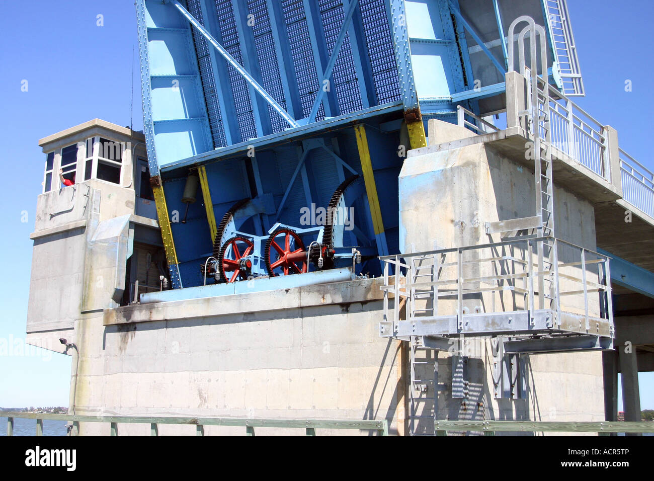 Blue Drawbridge in Upright Position and Showing the Mechanical Parts ...