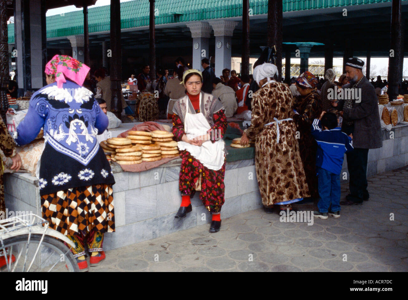Traditional Uzbek non bread sold still warm from the oven at Samarkand ...
