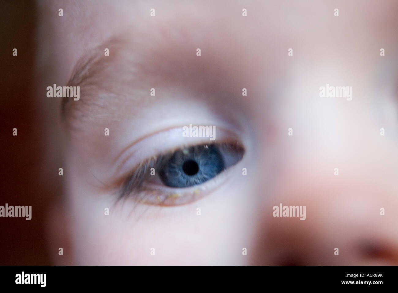 childs big blue eye with long eye lashes looking down Stock Photo - Alamy