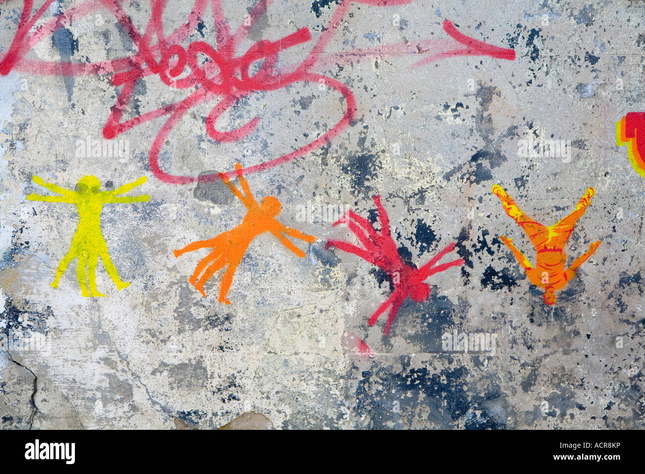 Graffiti breakdancers on grey concrete wall Stock Photo - Alamy