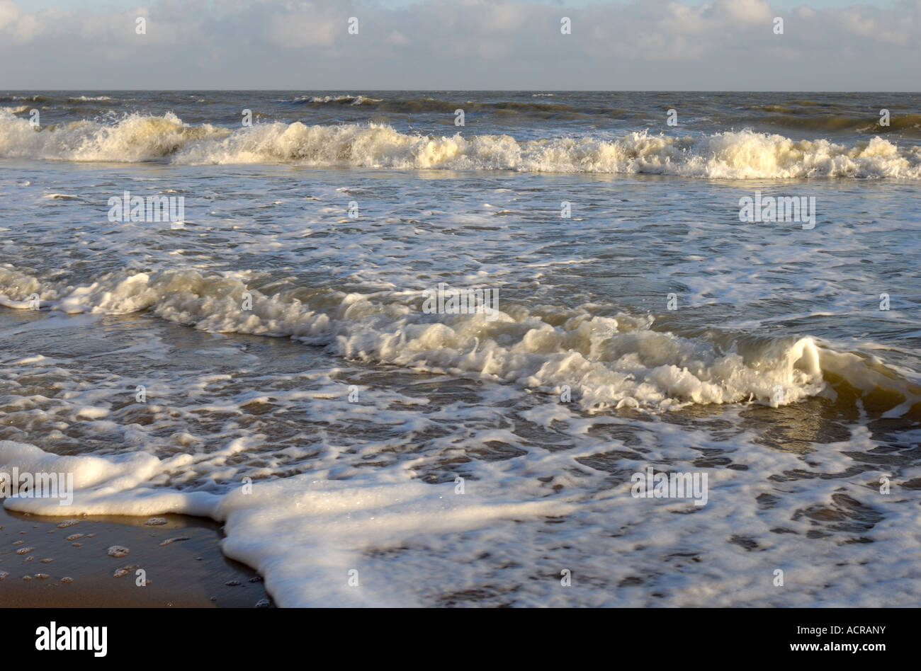 Waves breaking on the beach at Stone Bay Broadstairs Kent England Stock ...