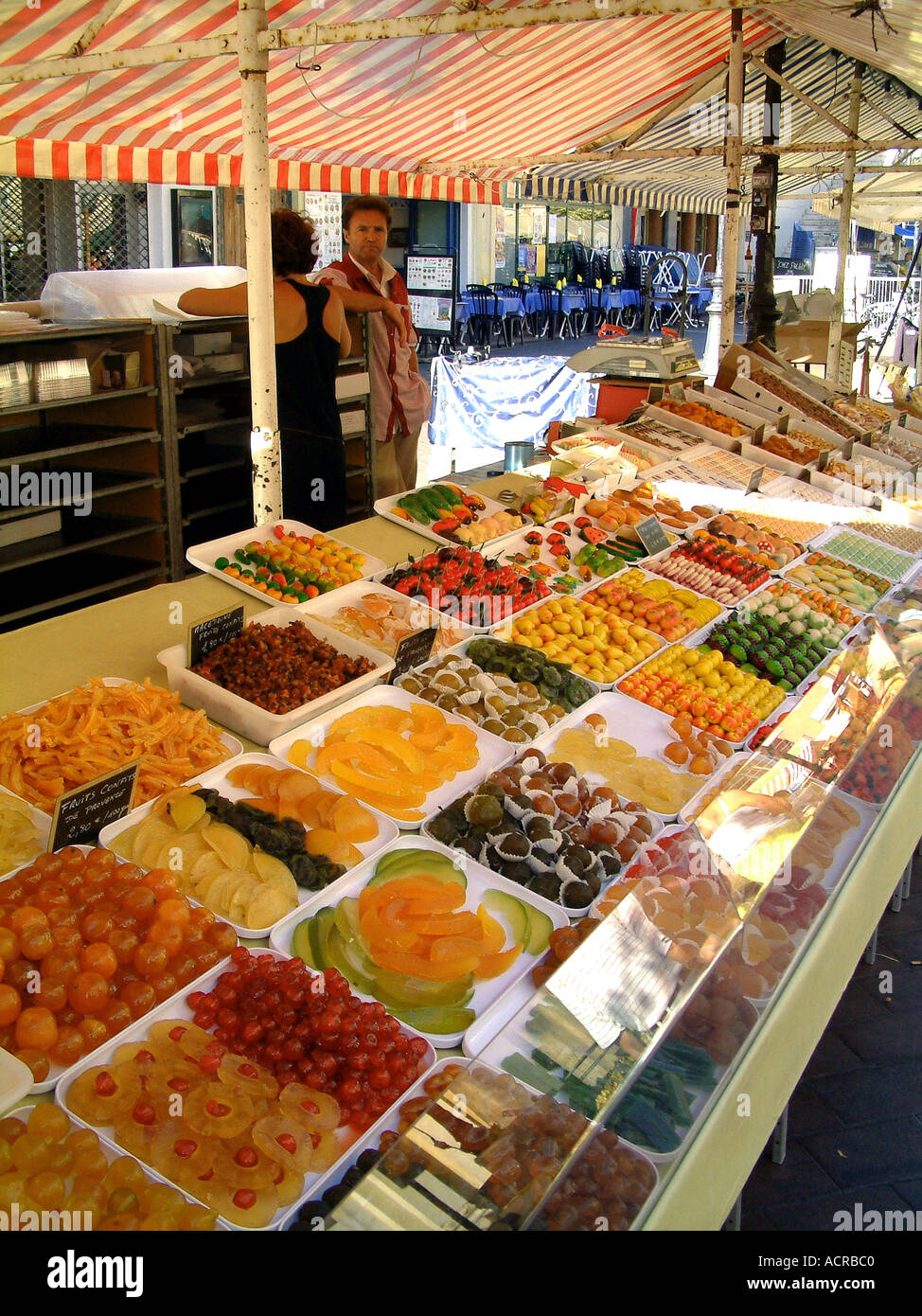 A stall selling crystallised fruit in the Old Town area of Nice Cote d ...