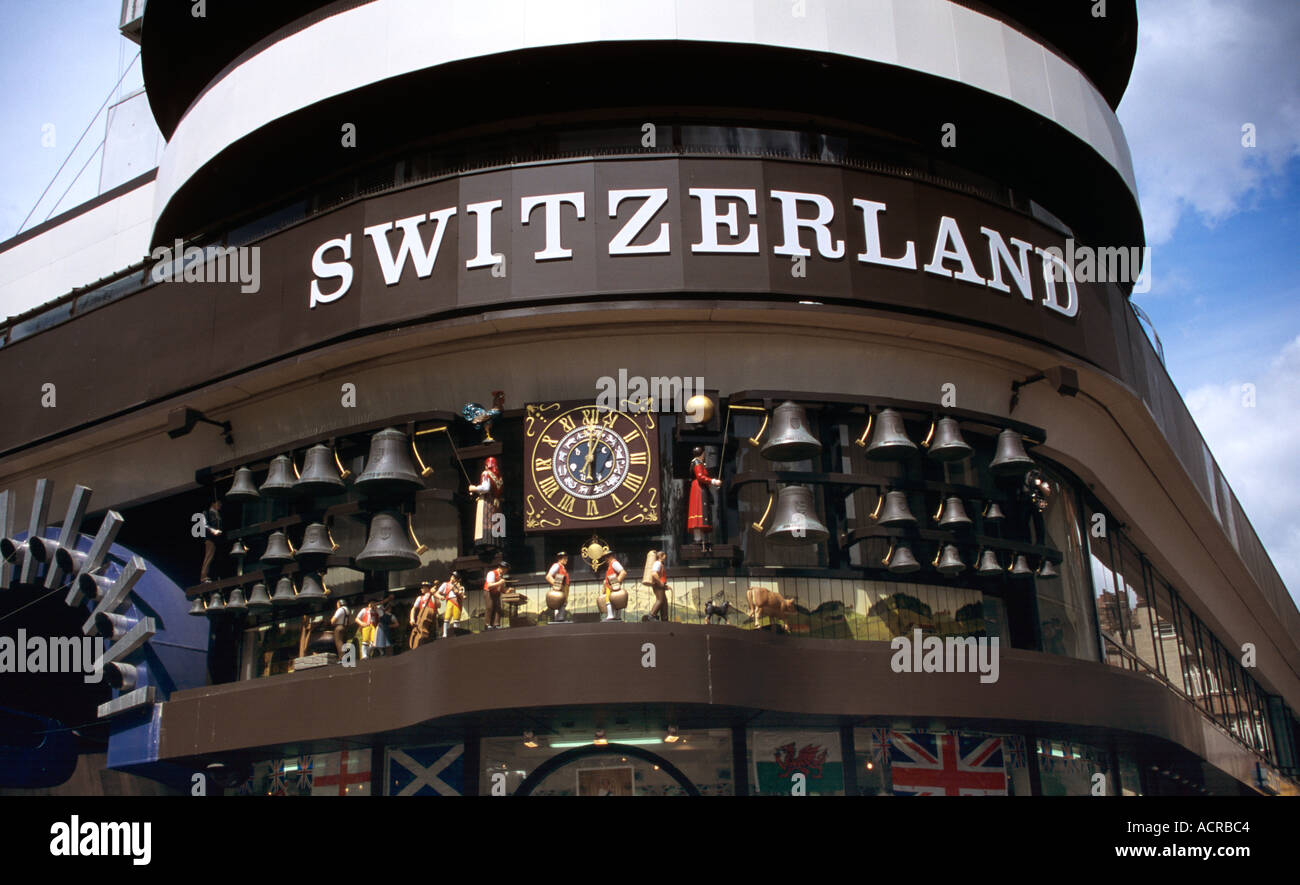 Clock at Swiss Centre in Leicester Square LONDON WC2 UK Stock Photo - Alamy