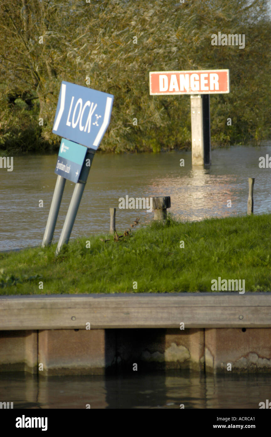 Lock and Danger signs on the canal Stock Photo - Alamy