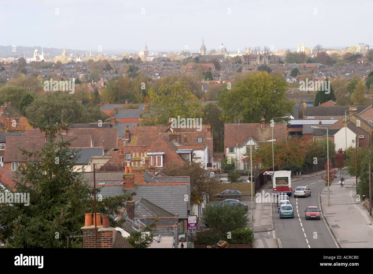 The city of Oxford viewed from the top of the Cowley Road Stock Photo ...