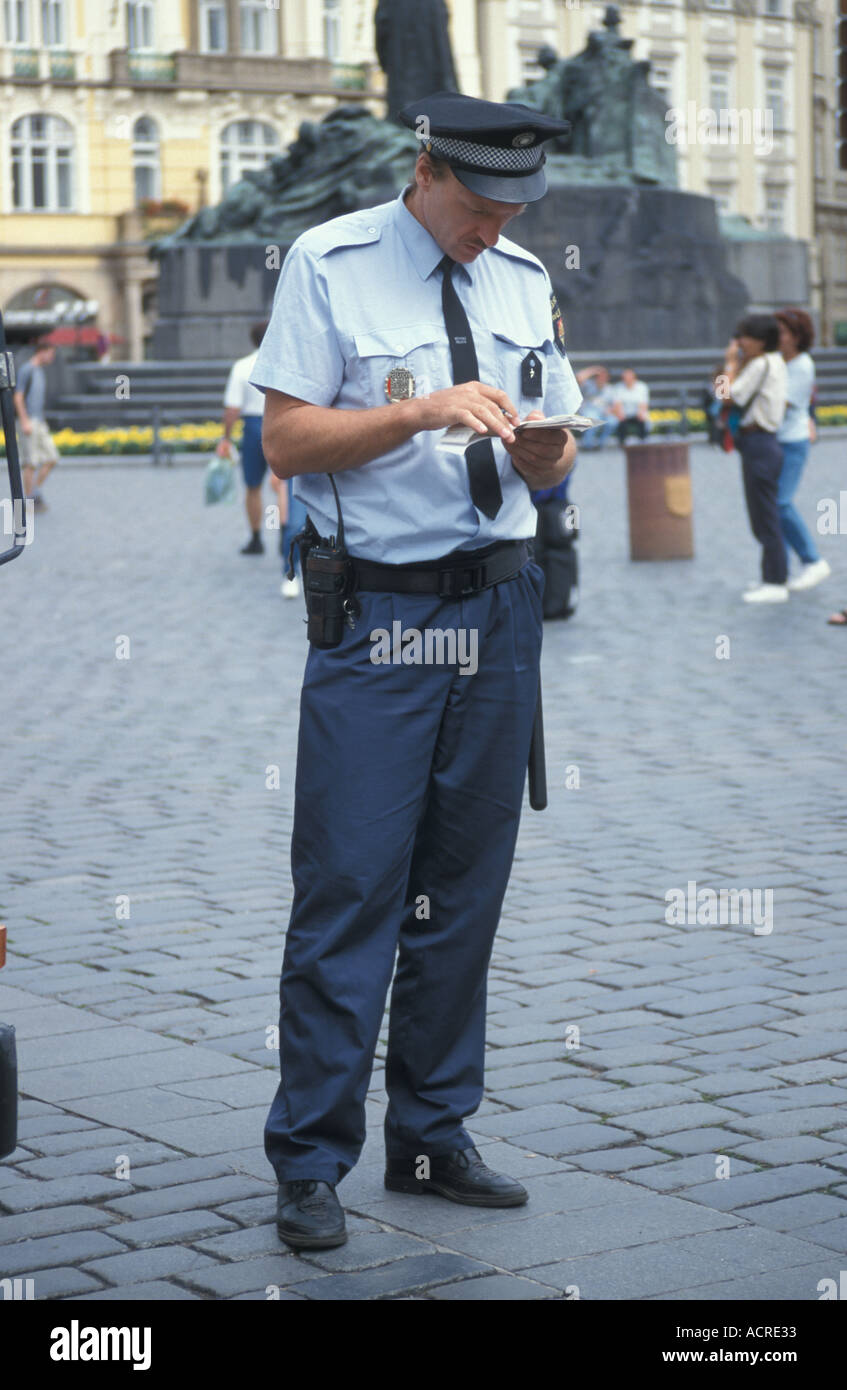 Czech policeman on Old Town Square in Prague in the Czech Republic ...
