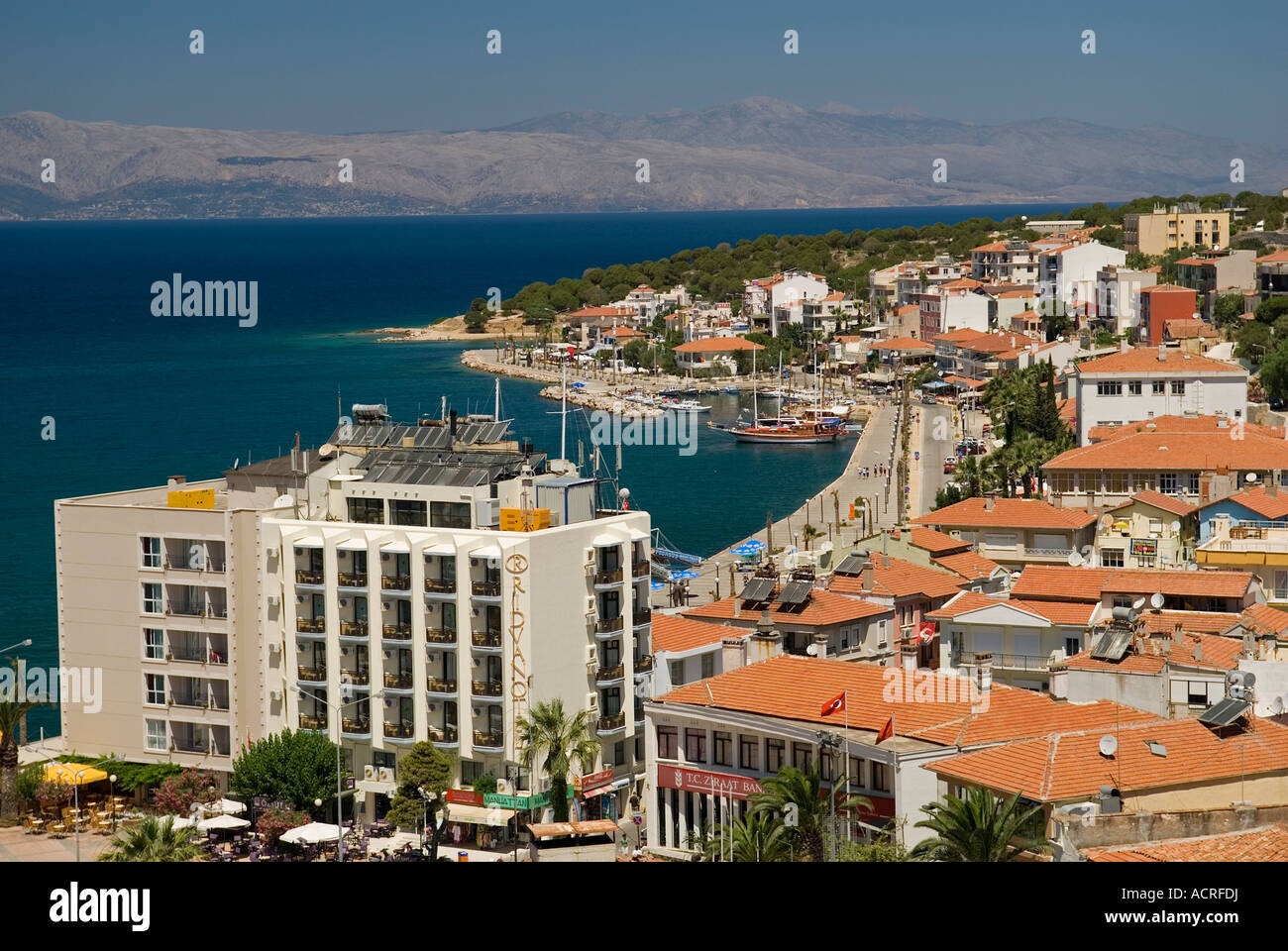 Aerial view of Cesme town from Cesme Fortress, Izmir Turkey Stock Photo ...