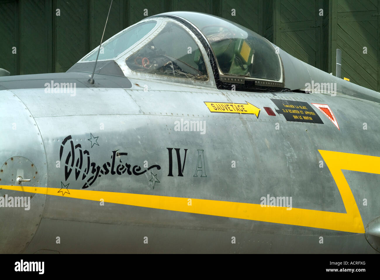 close up of the cockpit of a Dassault Mystere IVA fighter jet at the ...