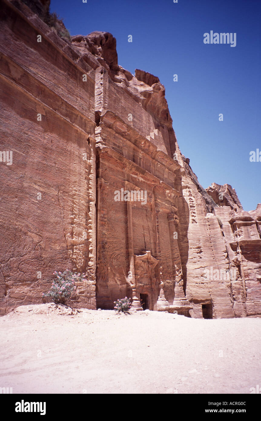 Ancient buildings carved from the rock in the Lost City of Petra Jordan ...