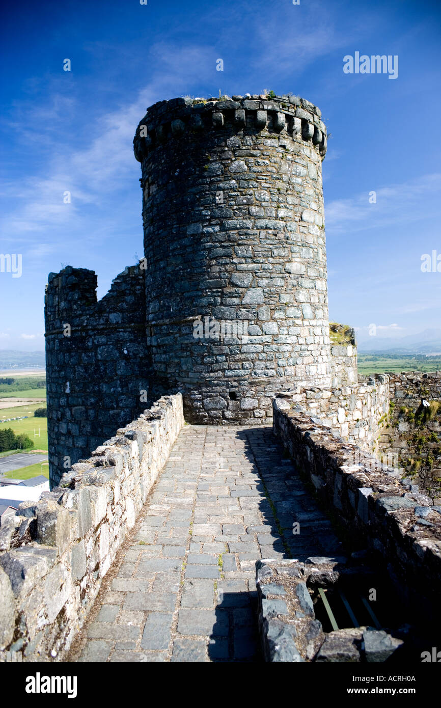 Harlech Castle battlements North Wales Stock Photo - Alamy